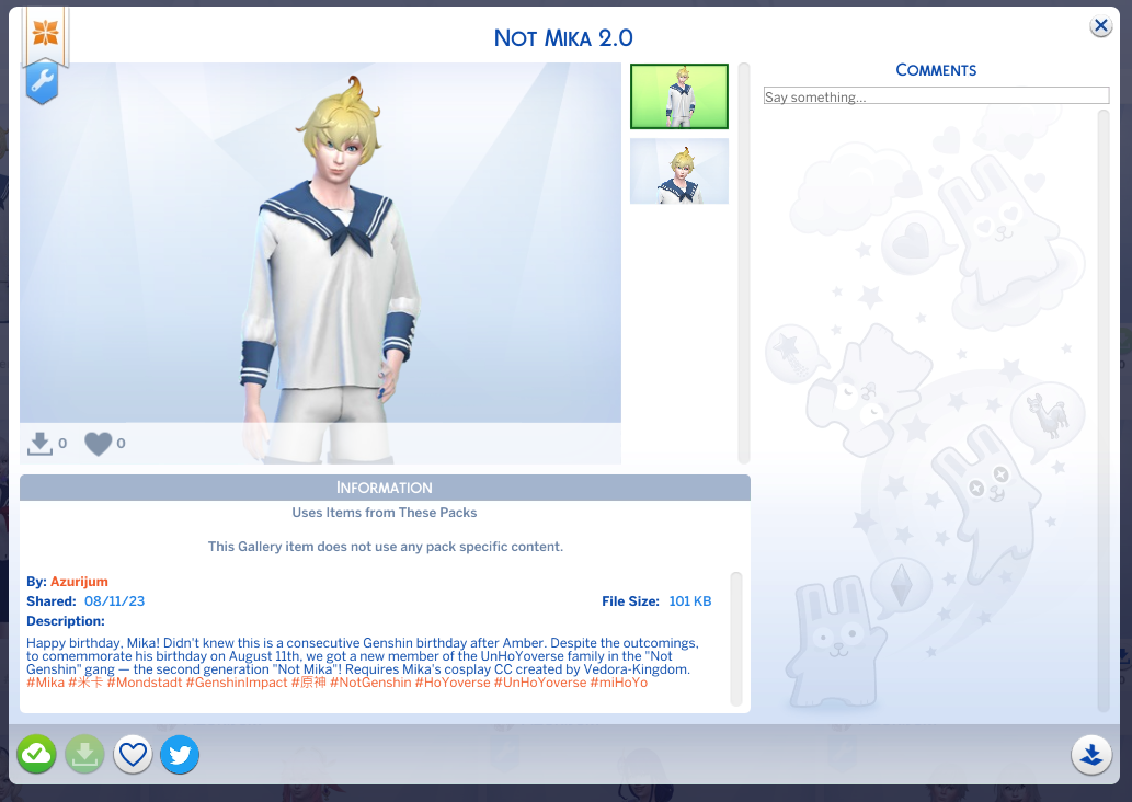 "Not Genshin" Sims: Introducing "Not Mika 2.0" — Mika's Birthday Special 2023 Genshin Impact ...