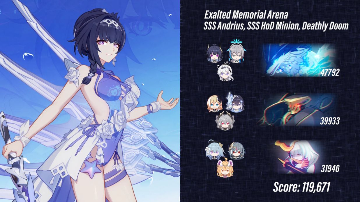 EX Memorial Arena - SSS Andrius, SSS HoD Minion , Doom (119,671 Pts) Honkai Impact 3rd | HoYoLAB