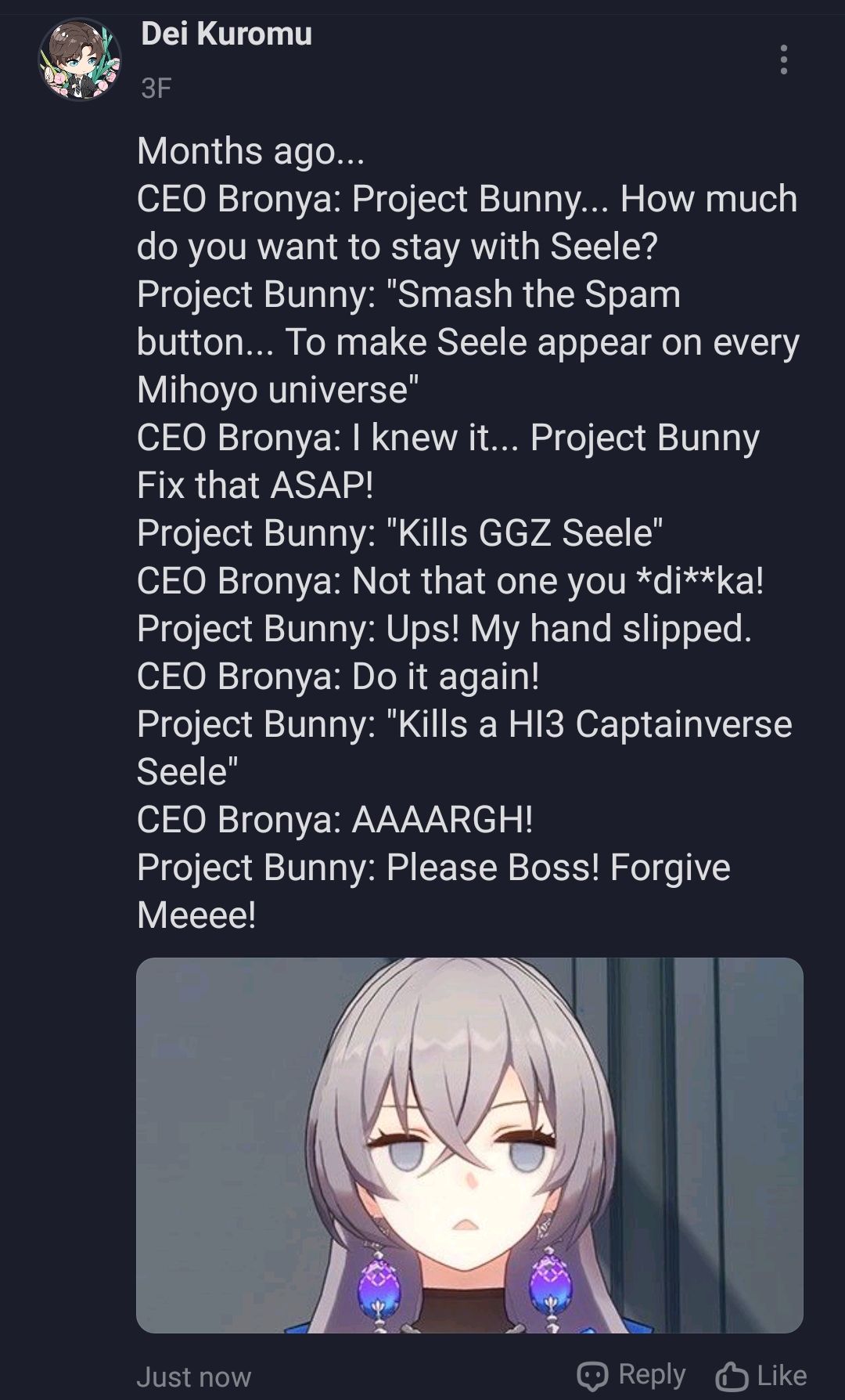 Mihoyo's CEO Bronya tries to "kill" a Seele in any Hoyoverse game ...