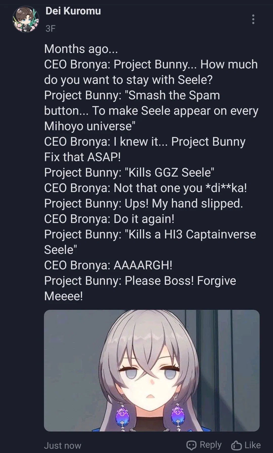 Mihoyo's CEO Bronya tries to "kill" a Seele in any Hoyoverse game ...