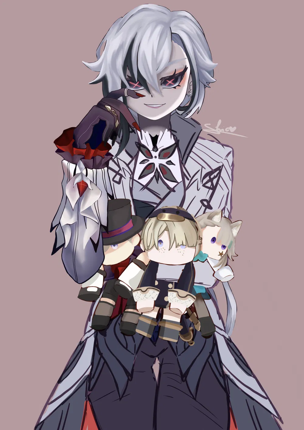 Fanart d’Arlecchino (et Lyney, Freminet et Lynette en peluche) Genshin ...