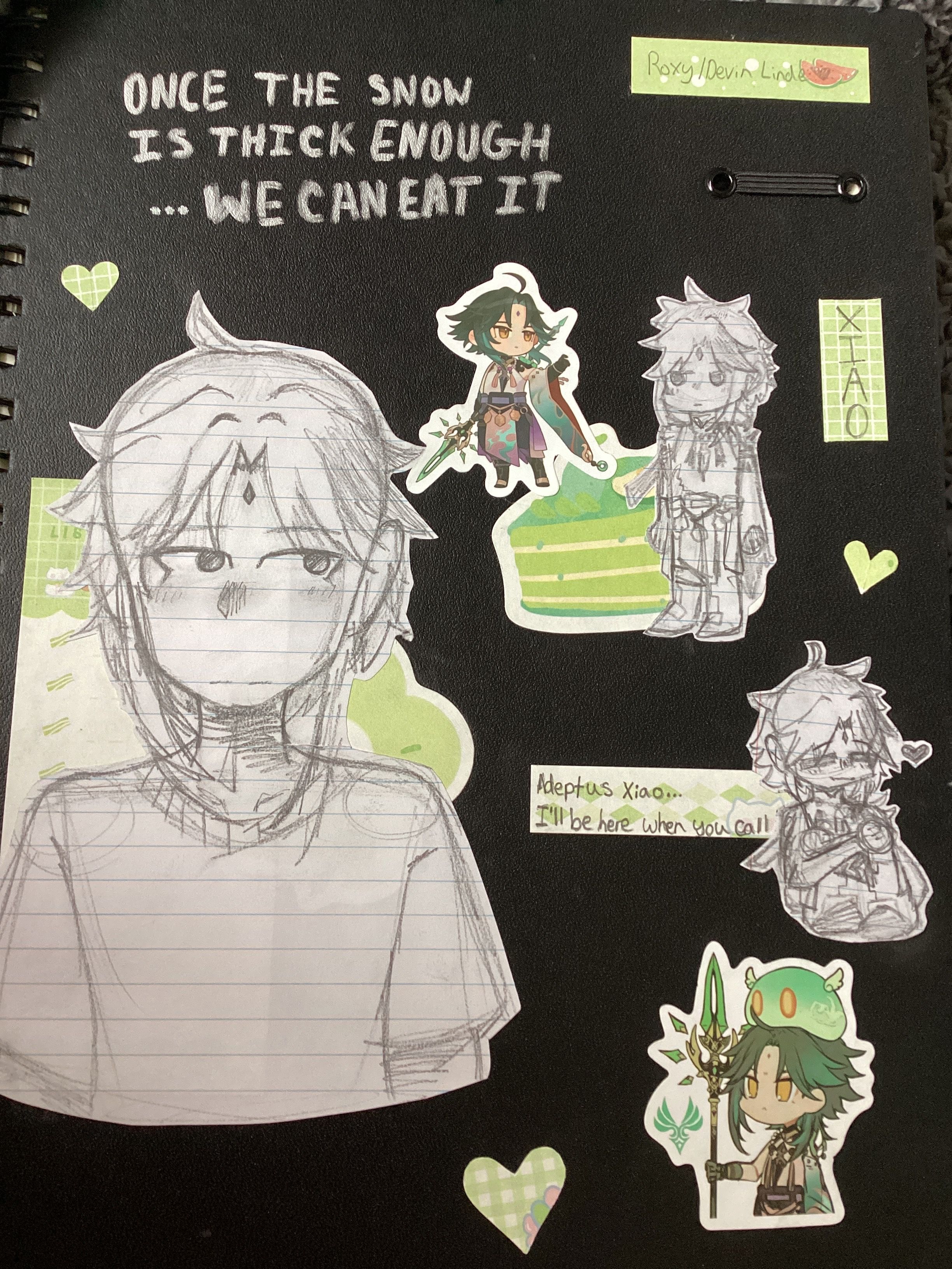 I added another mini Xiao on my sketchbook :> Genshin Impact | HoYoLAB