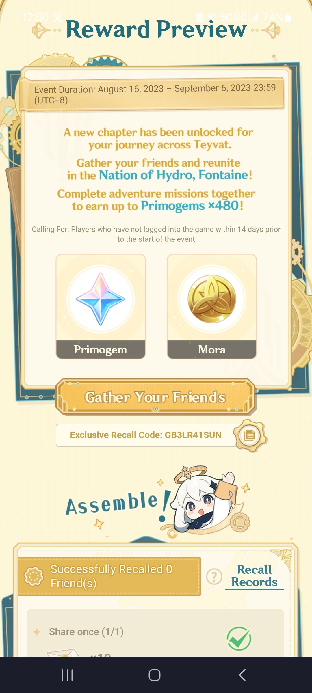 here's a code yallll Genshin Impact | HoYoLAB