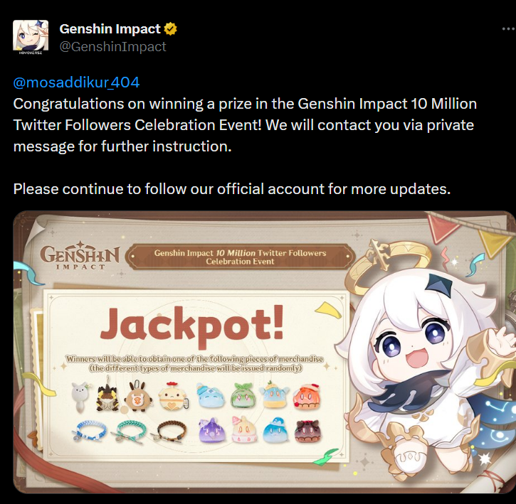 Congratulations to me on winning the giveaway from Genshin Impact ...