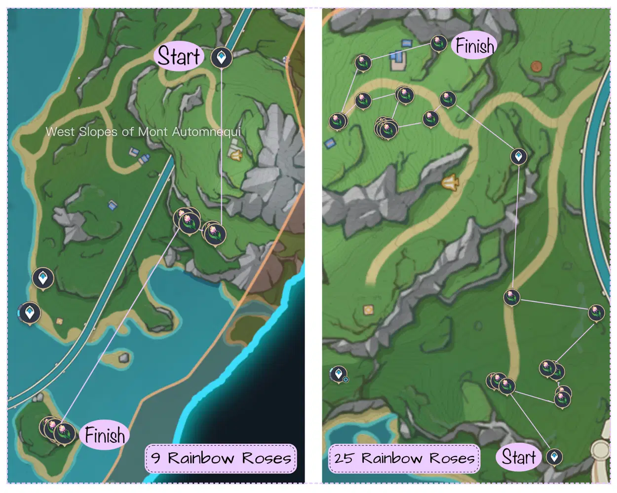 {Rainbow Roses Farming} ~ All 73 Locations: Routes & Teapot Harvesting ...