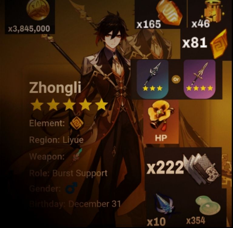 this is all you need to build zhongli😃 unless the normal attack 🤩🥰👌 ...