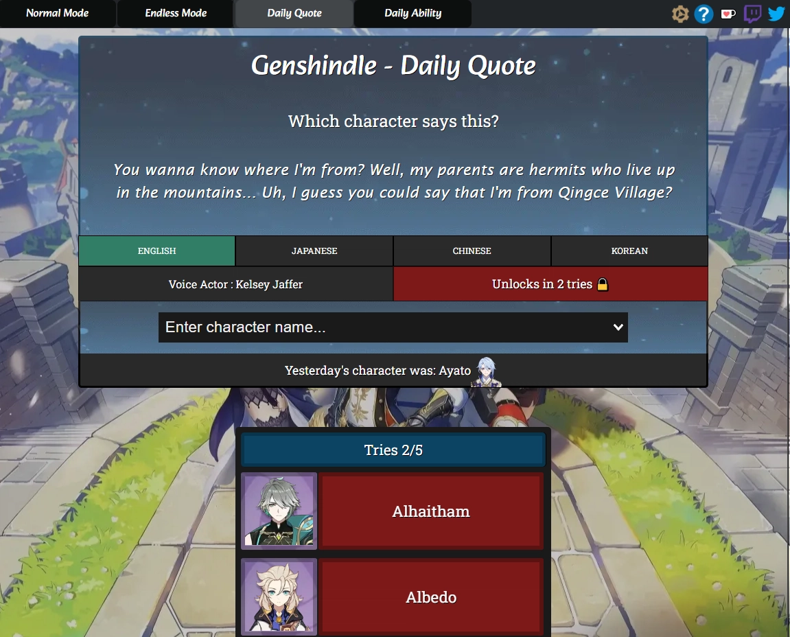 Genshindle - Wordle game with Genshin Impact characters Genshin Impact ...