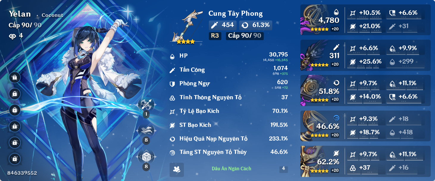 Cho mình hỏi yelan trong team 2 thủy thì build vậy ổn chưa vậy mọi ...