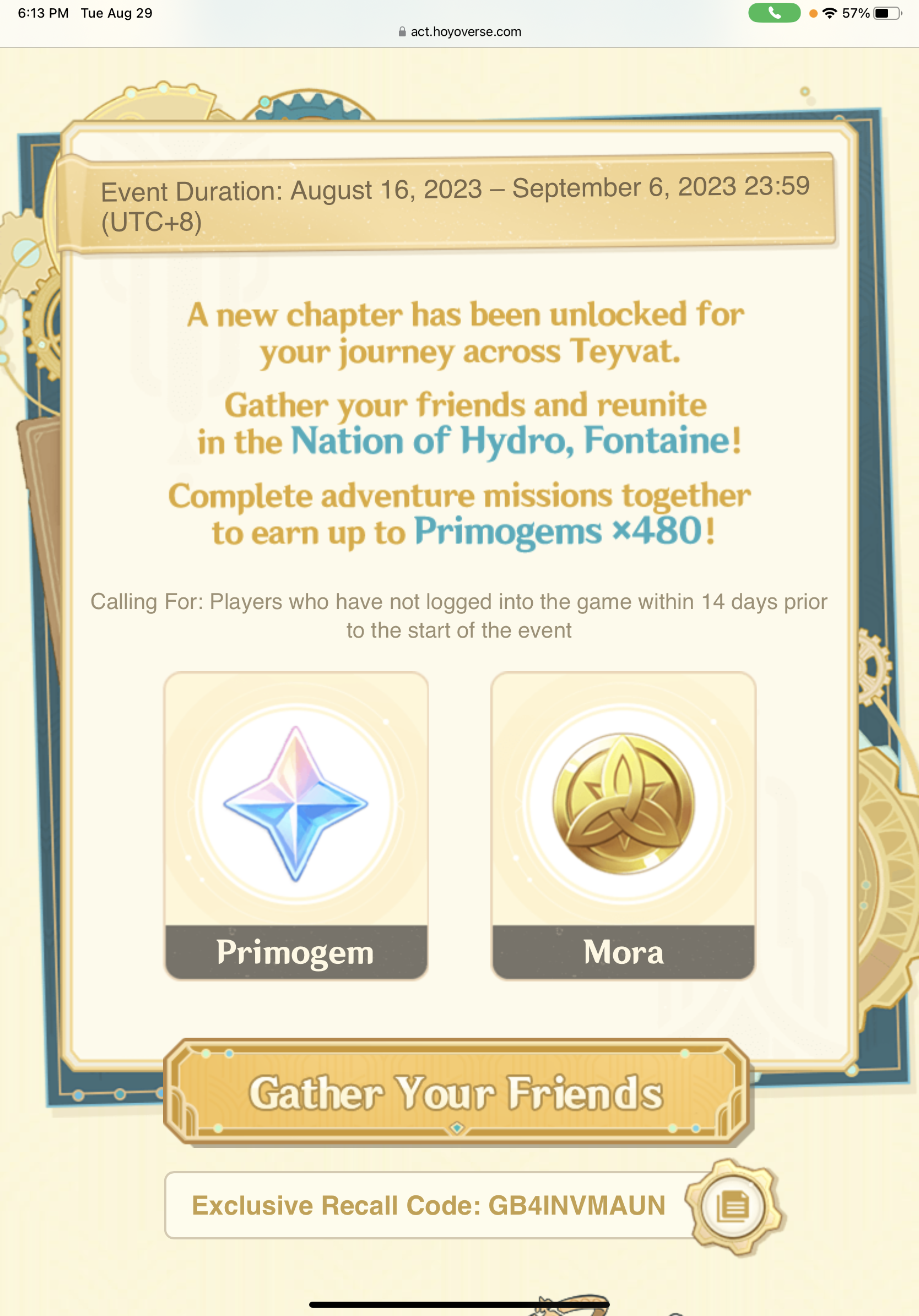 Sign with code Genshin Impact | HoYoLAB