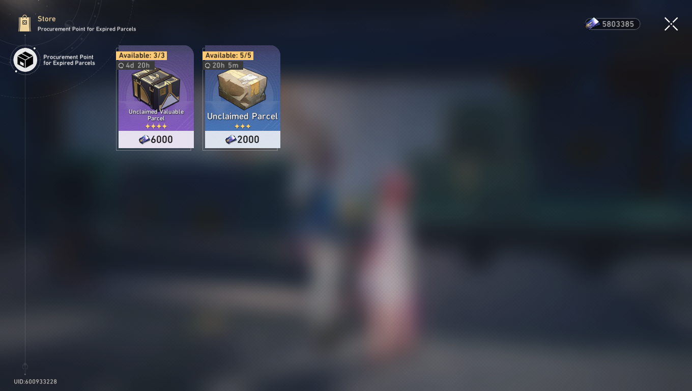 Don't forget to buy your Parcels (change to get trace mat, relic xp ...
