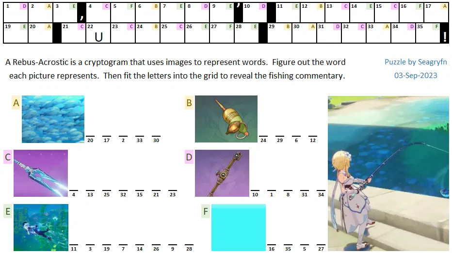 Word Games #136 - Sept 03 - Rebus/Acrostic [Fishing Edition] Genshin ...