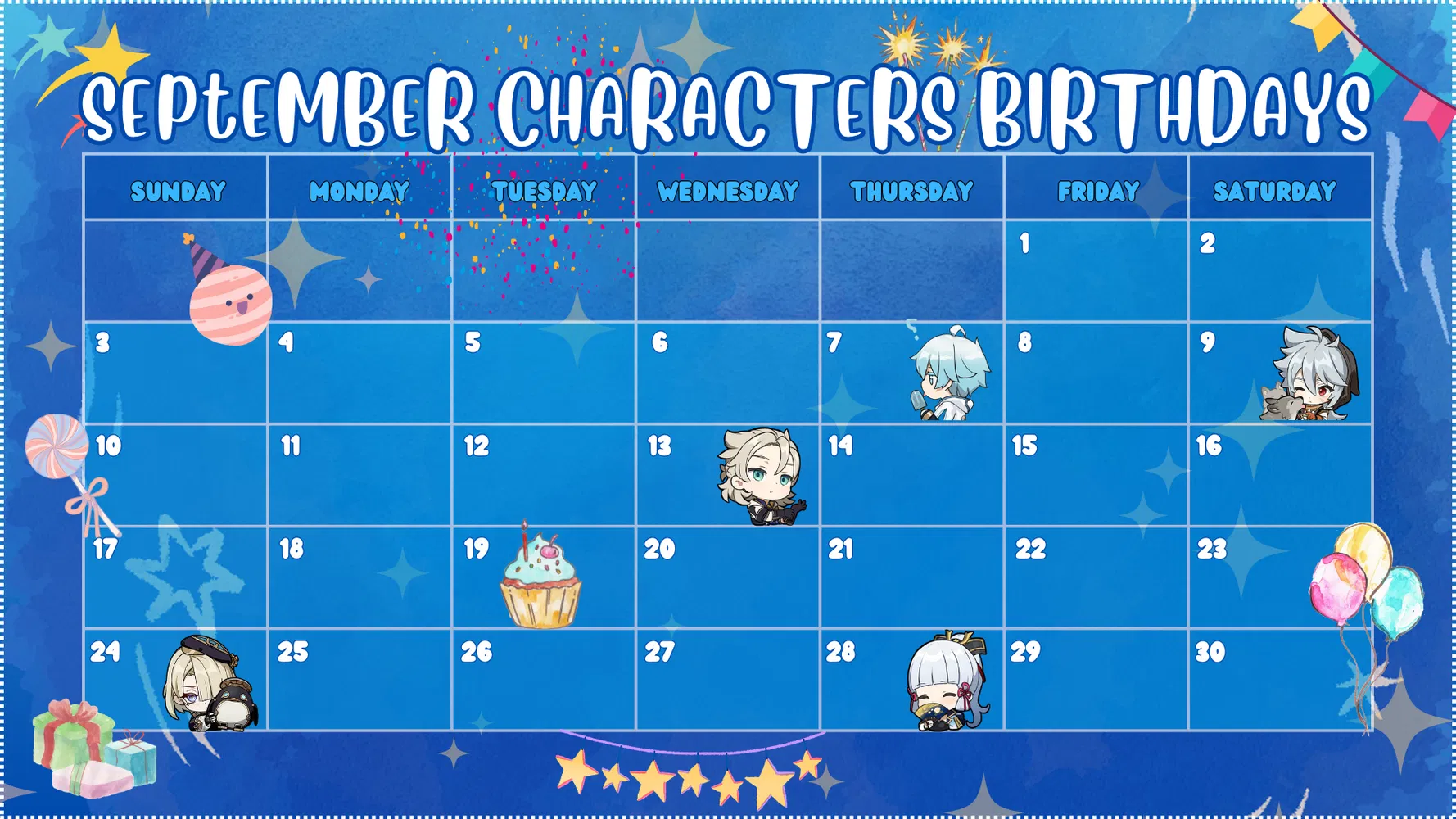 {September Birthday Calendar} ~ Which Character is born this month ...