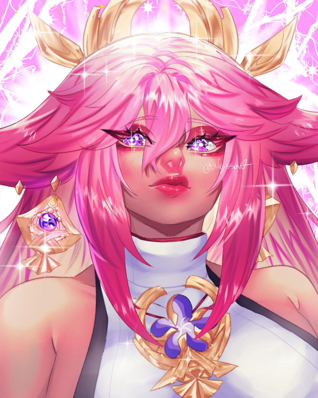 Yae Miko Portrait Painting Genshin Impact | HoYoLAB