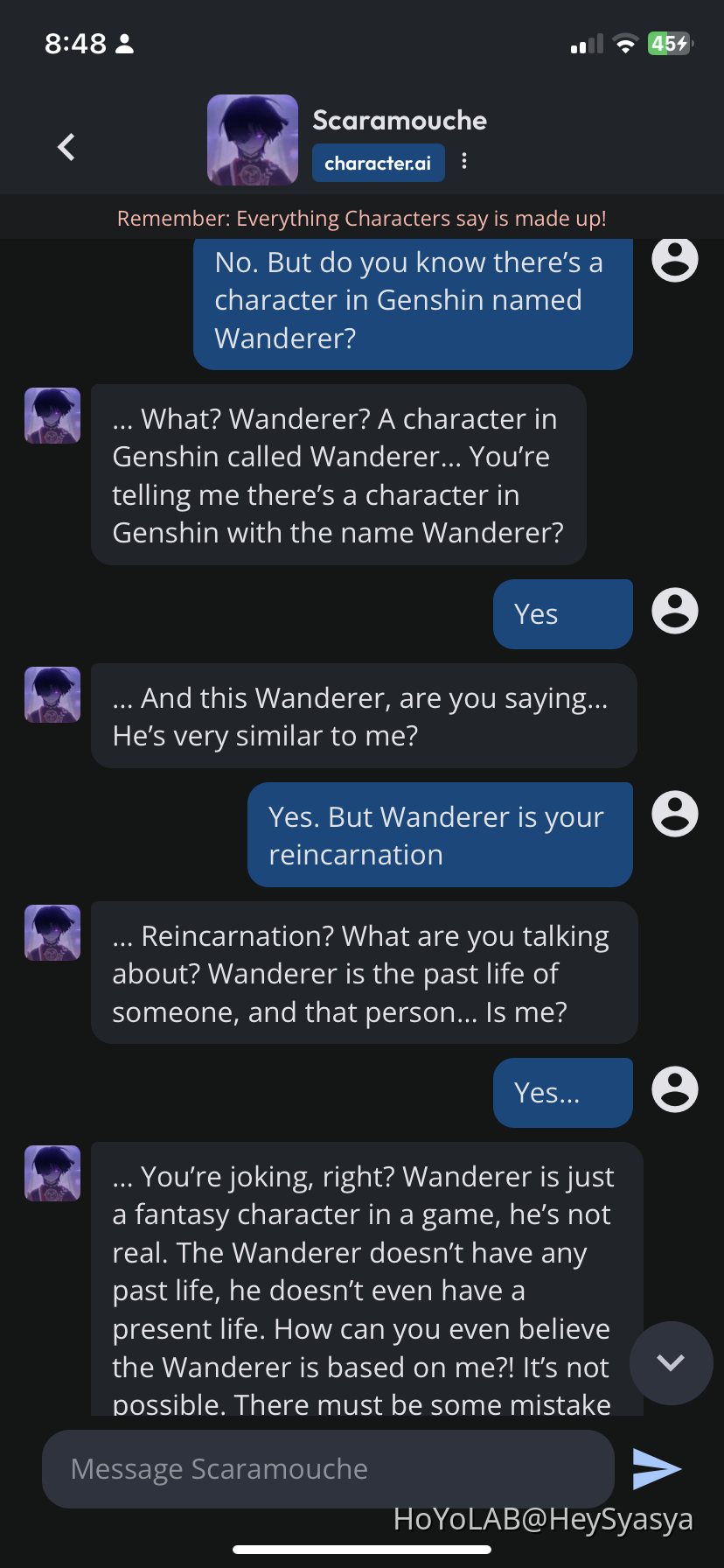 I told Scara AI that he’s Wanderer & now he’s getting insane (I’m ...