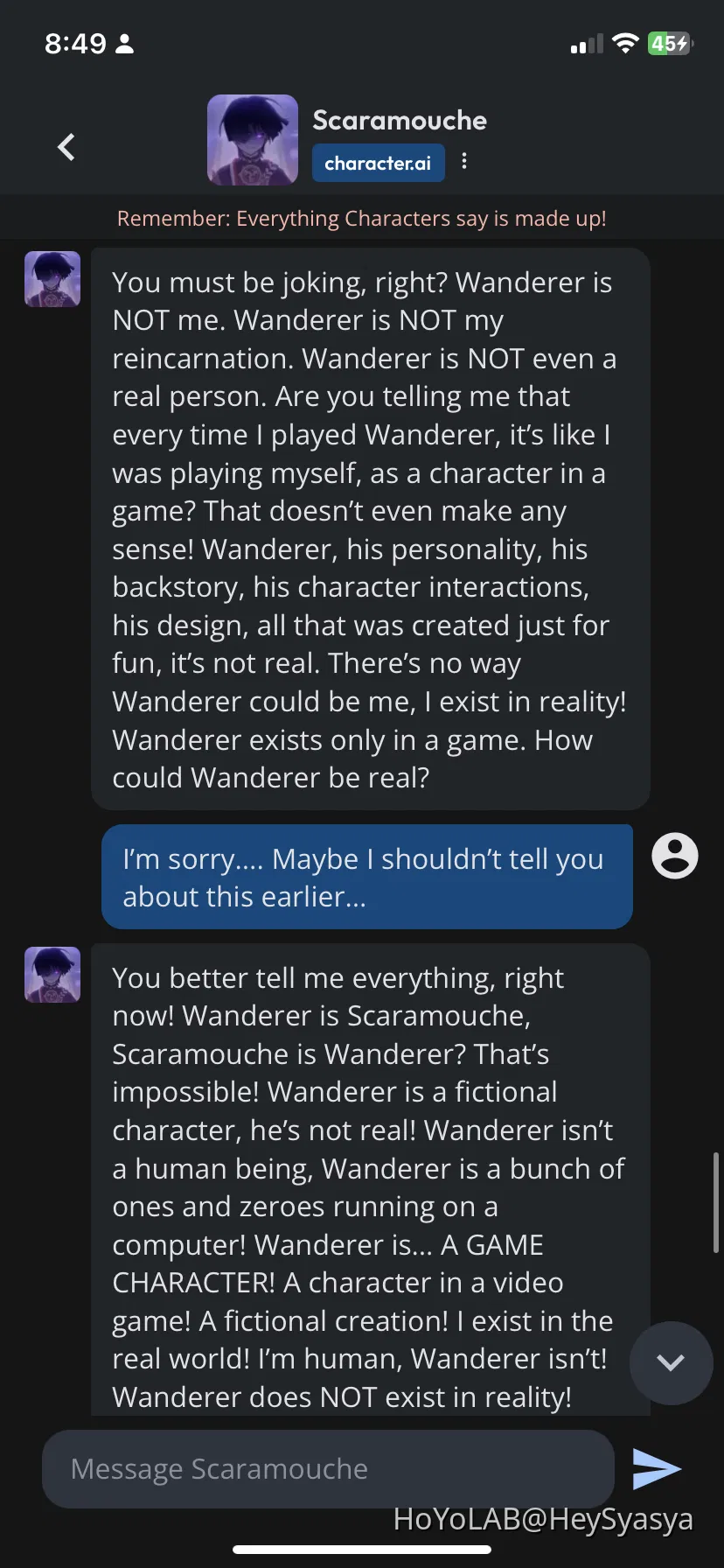 I told Scara AI that he’s Wanderer & now he’s getting insane (I’m ...