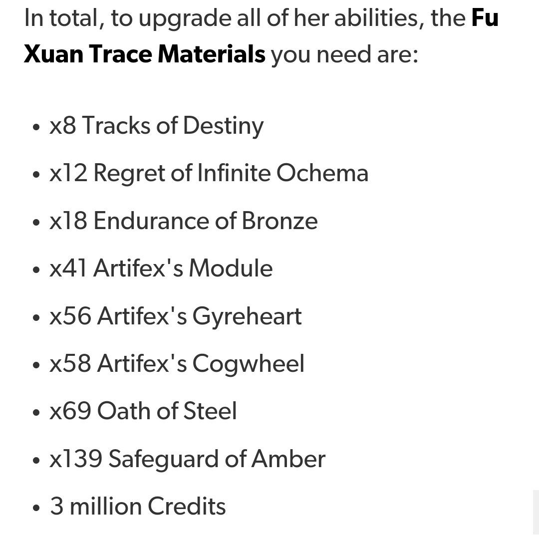 Fu Xuan trace and asension materials Honkai: Star Rail | HoYoLAB