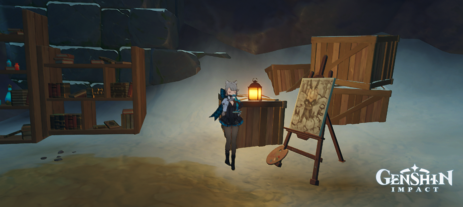 Graceful Lynette drinking tea while admiring Albedo's Art Genshin ...