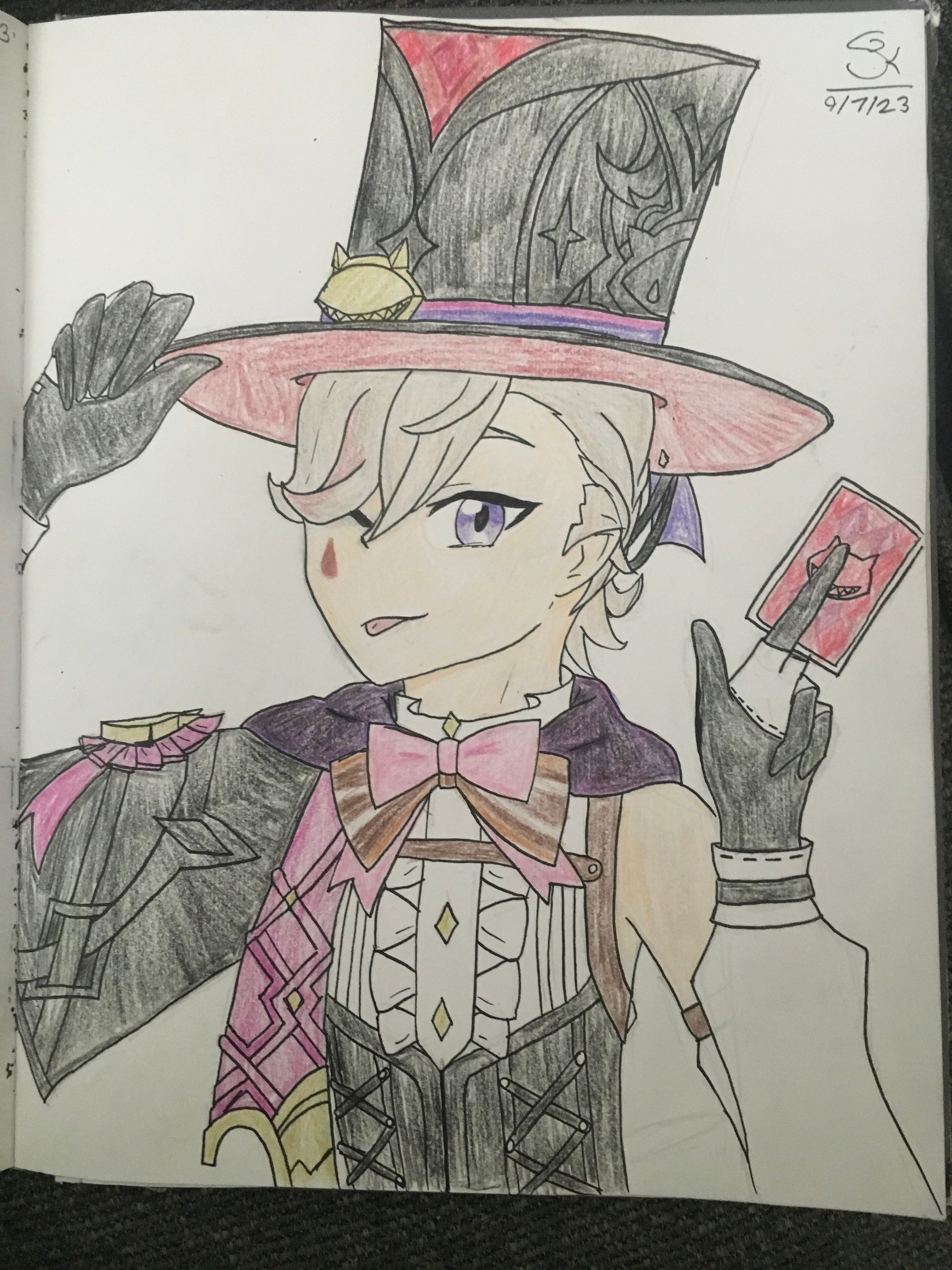 A traditional drawing of Lyney I did Genshin Impact | HoYoLAB