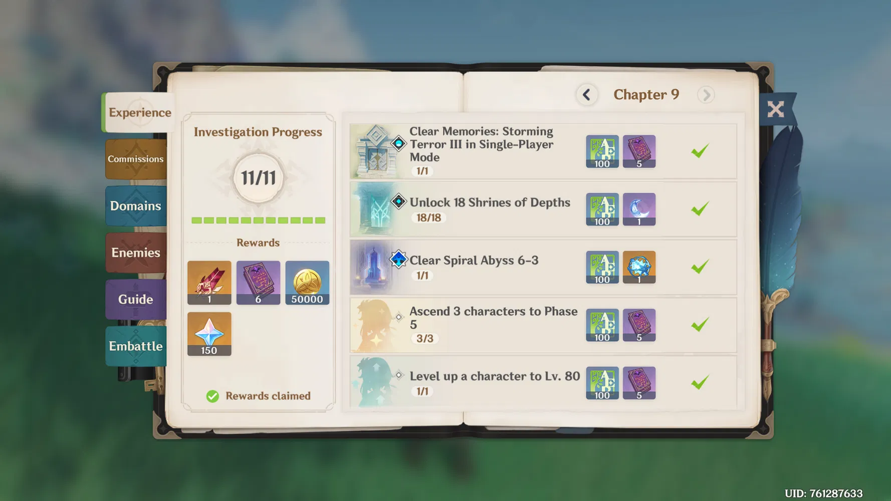 All nine chapters completed Genshin Impact | HoYoLAB