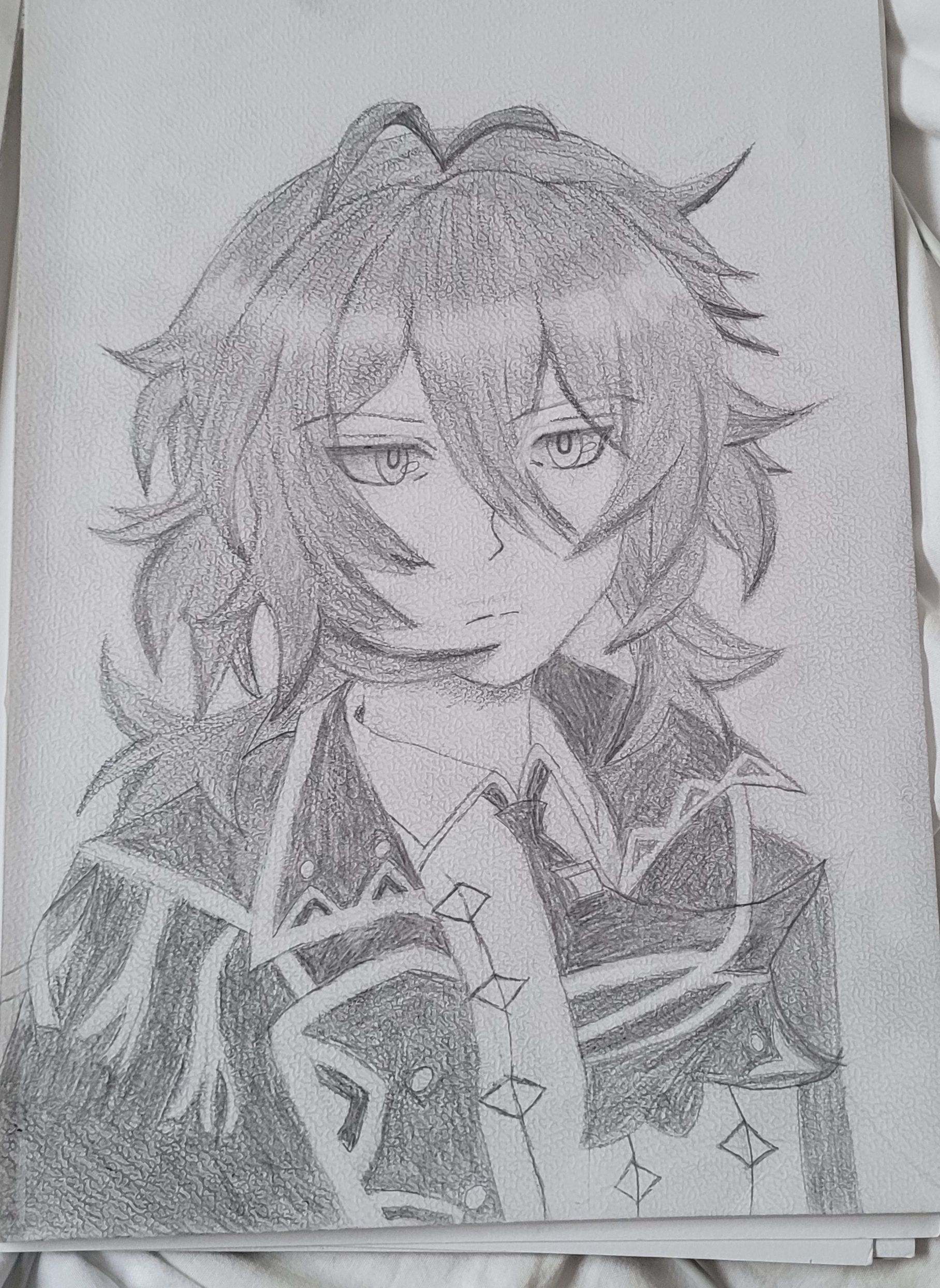 Drawing I made of Diluc a little while ago, thought I should post it ...