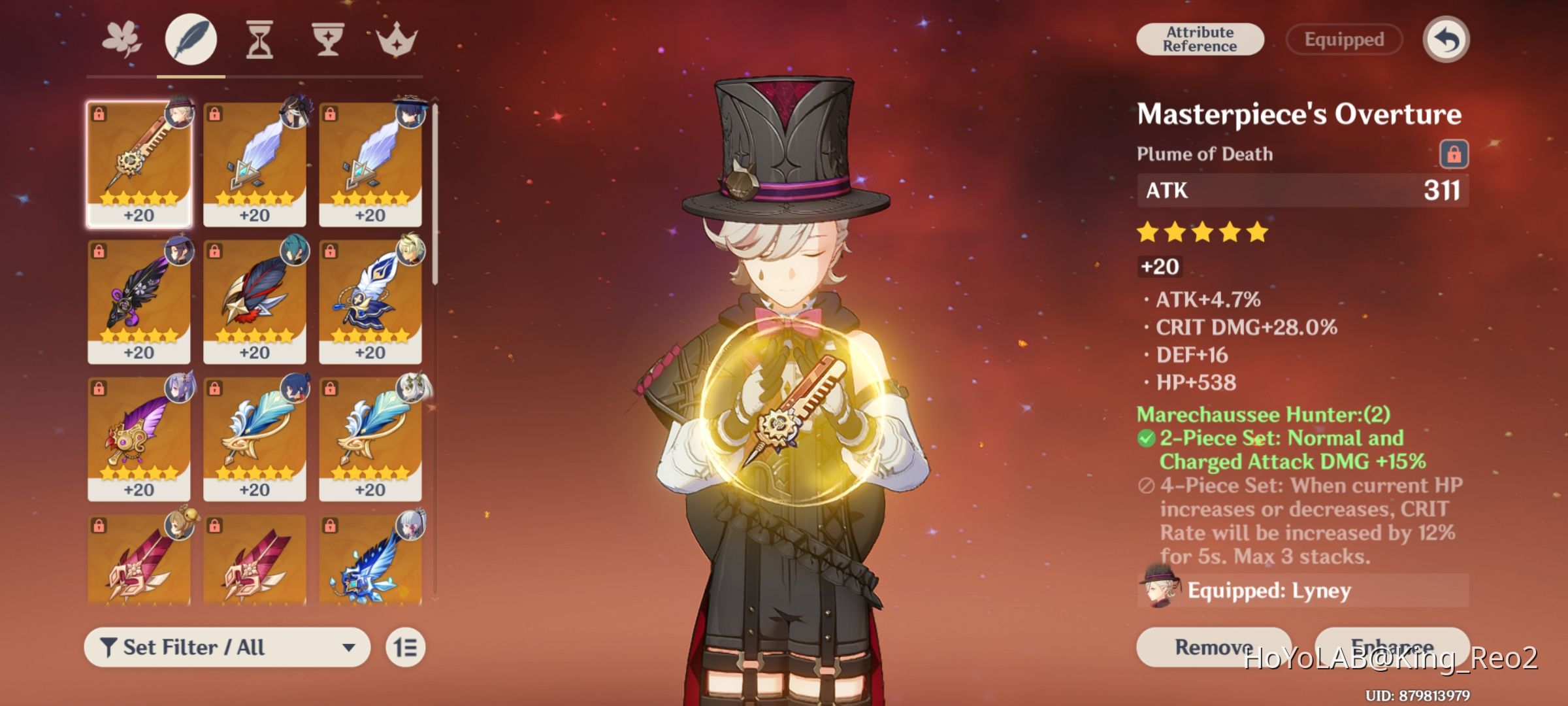 my first feather with really high crit value.... and my lyney's second ...