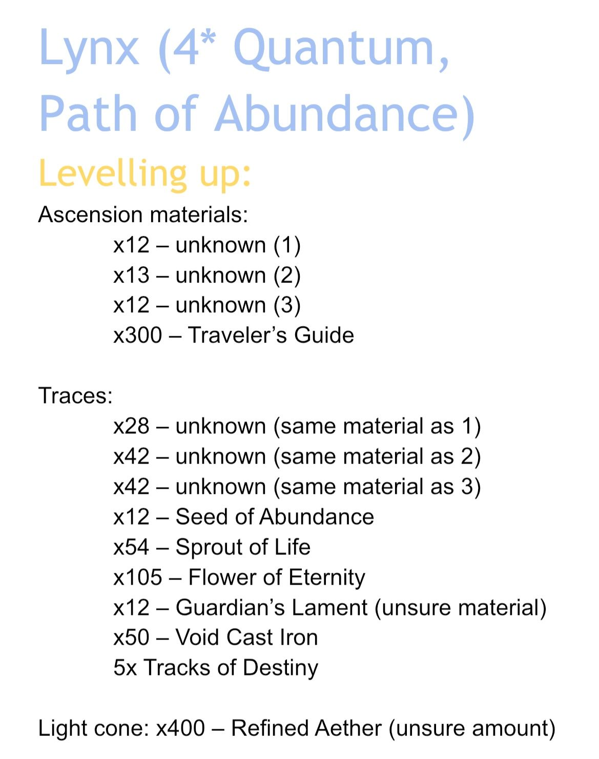 Initial Lynx material guide (not final) Honkai: Star Rail | HoYoLAB