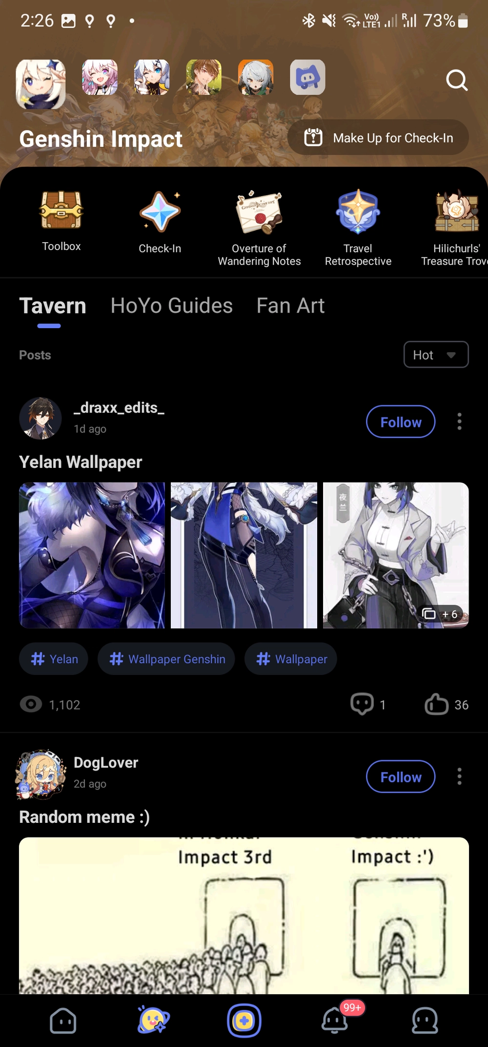 Check in issue with widget Genshin Impact | HoYoLAB