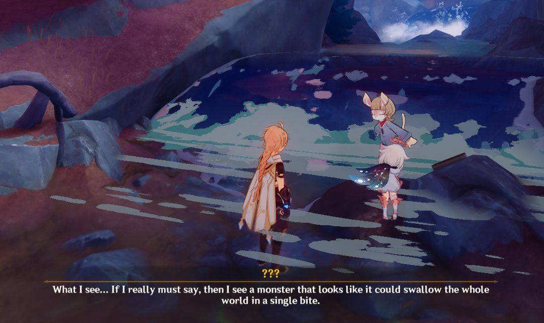 The way this NPC described the traveler and Paimon is… sus… Genshin ...