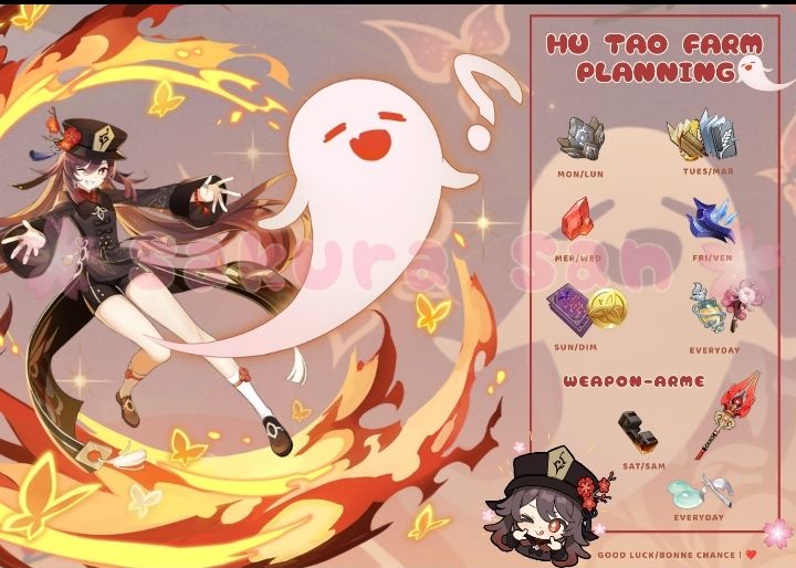 🌸Planning de farm pour Hu Tao🌸 Mon premier post ! Genshin Impact | HoYoLAB