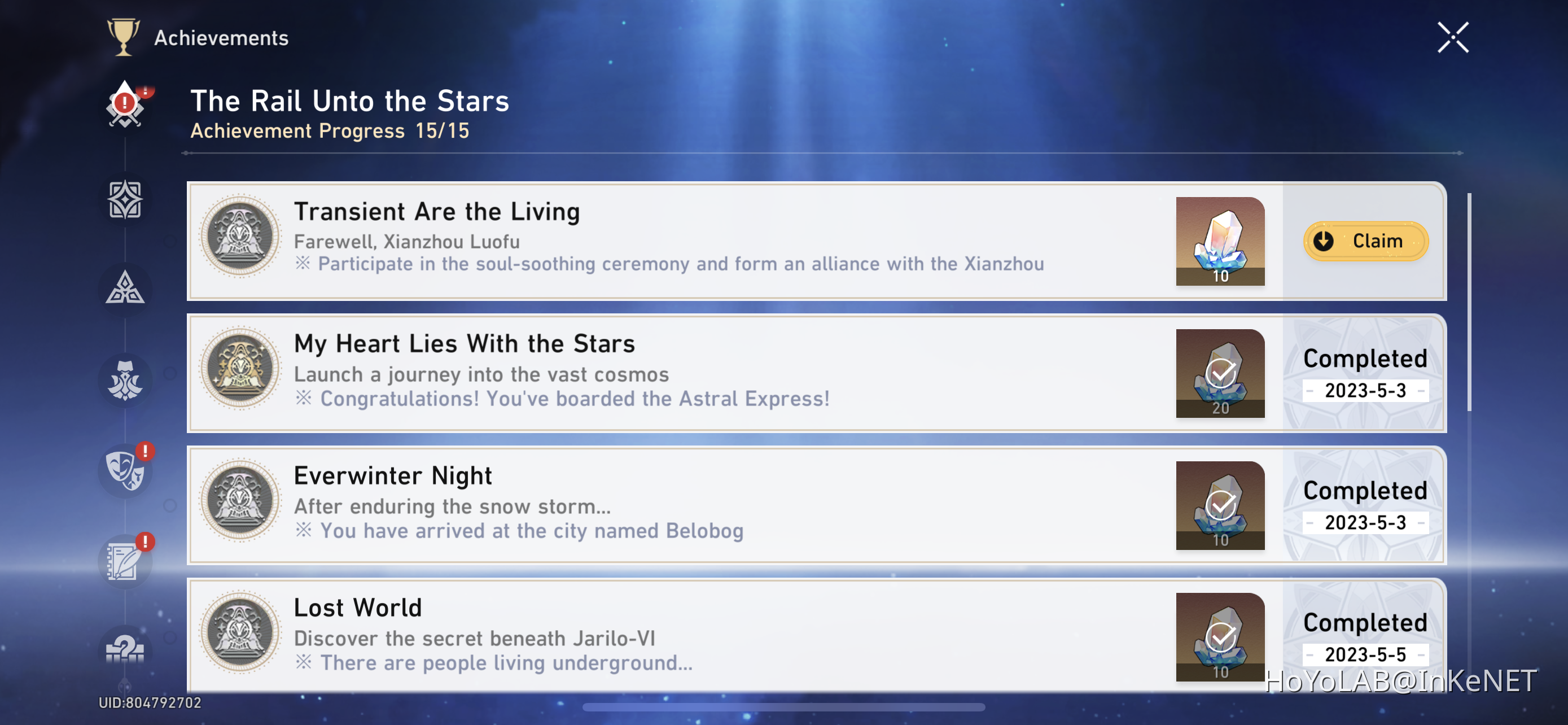 Achievements progress updates Honkai: Star Rail | HoYoLAB