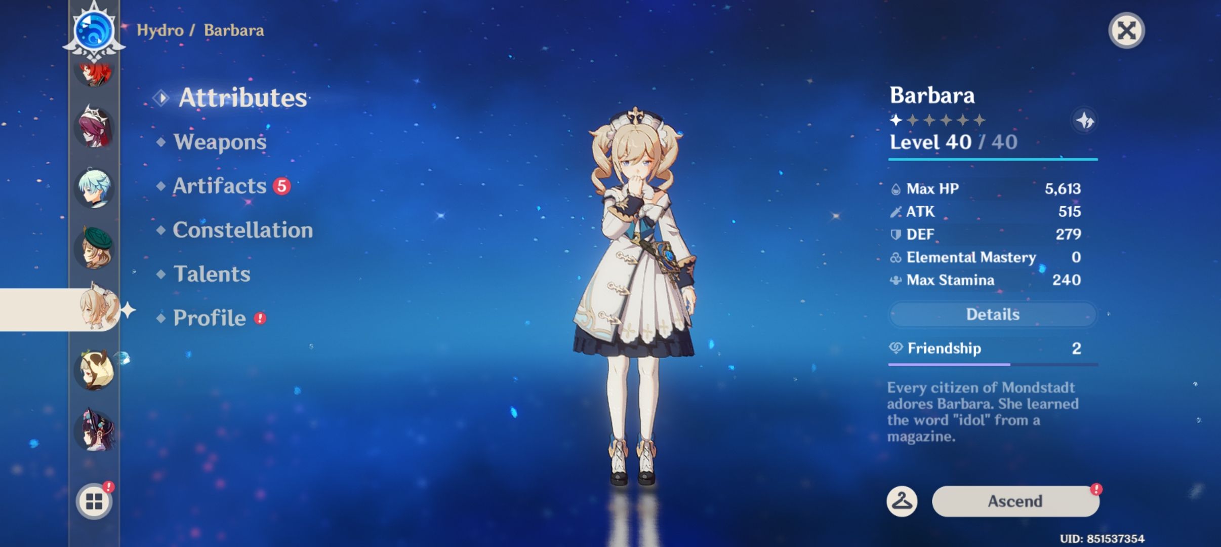 I have C6 Barbara I want to build her for frize bloom suggest me build ...