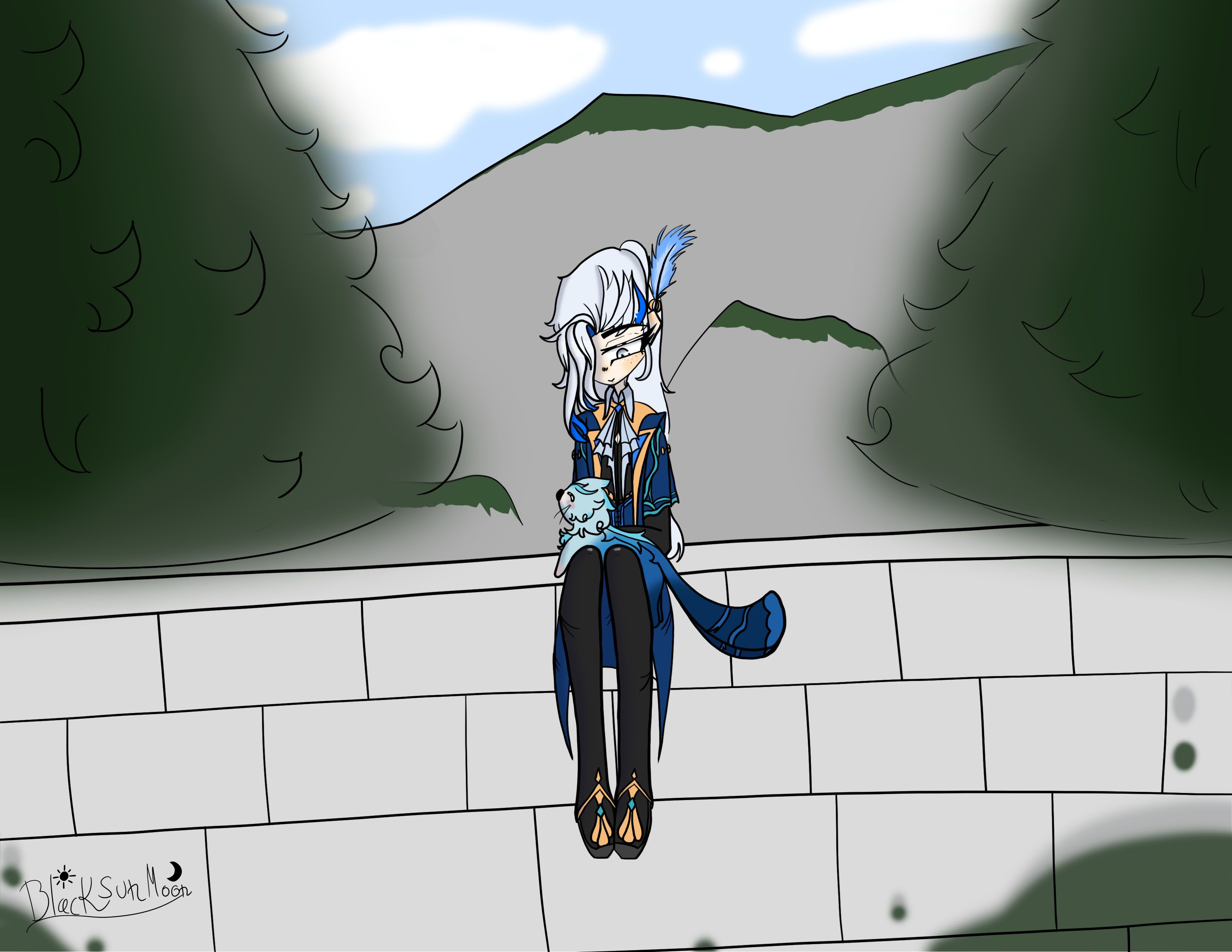 Neuvillette with an otter. [The background looks decent for once :D ...