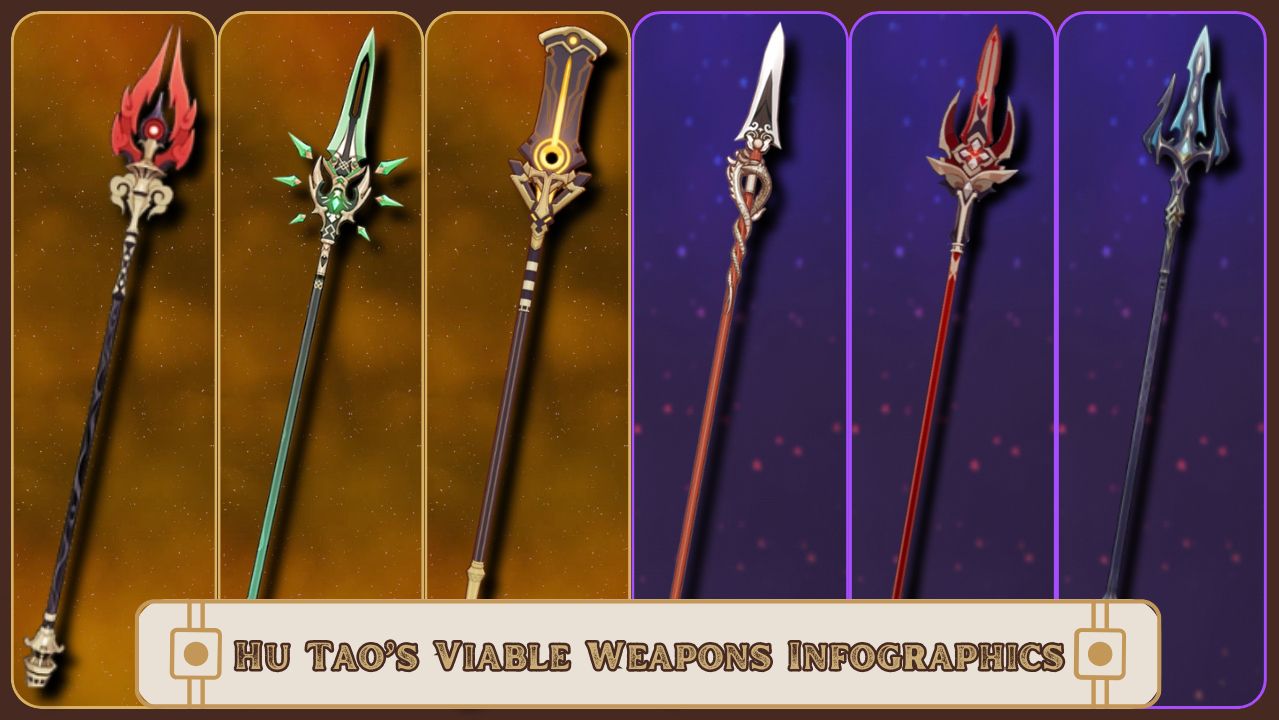 {Hu Tao’s Prefarming} ~ Viable Weapon Options Infographics ~ Genshin ...
