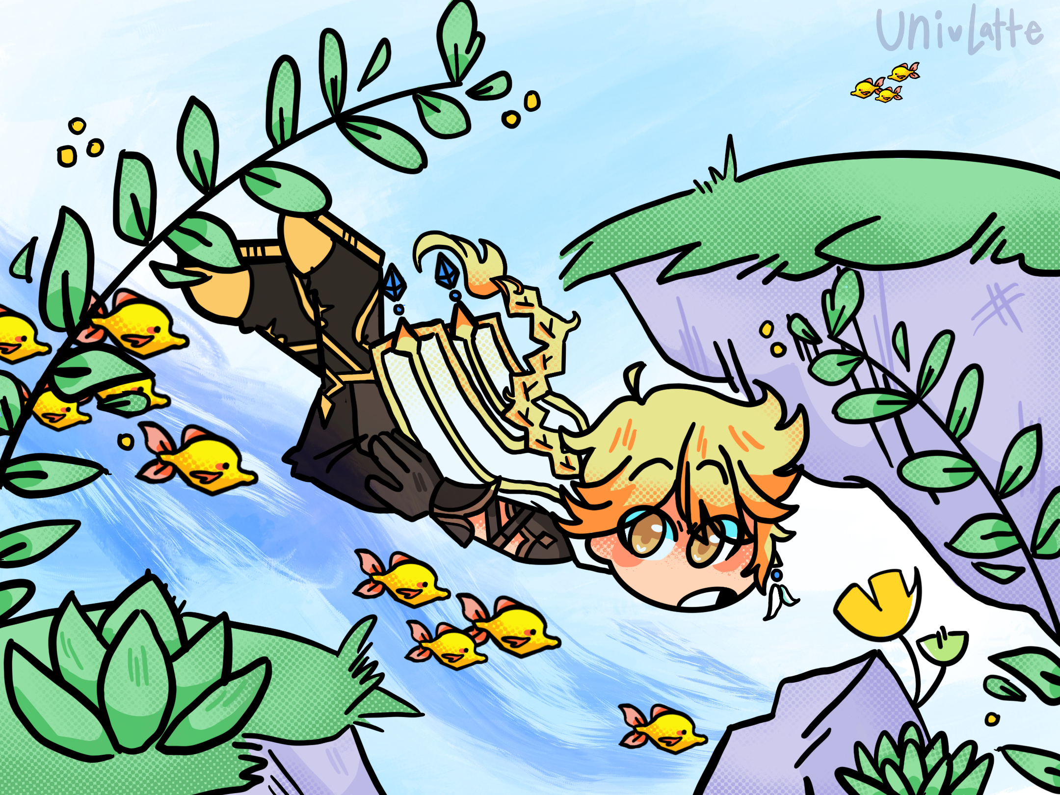 Aether is swimming through Fontaine with lemon fish :DD Genshin Impact ...