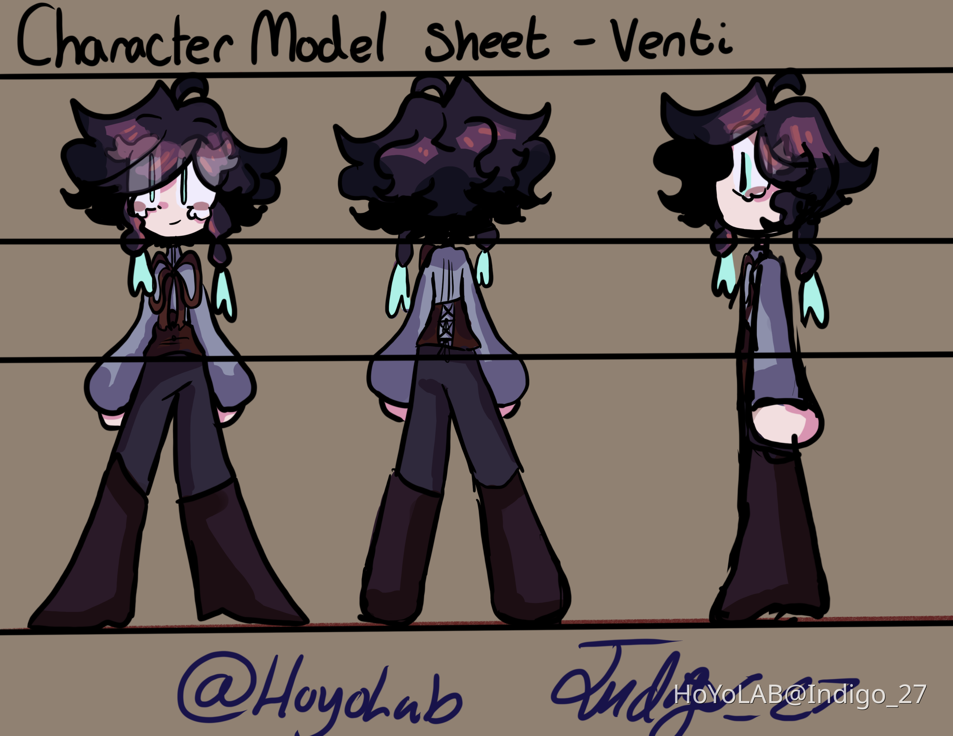 Character model sheet for fan comic -Venti Genshin Impact | HoYoLAB