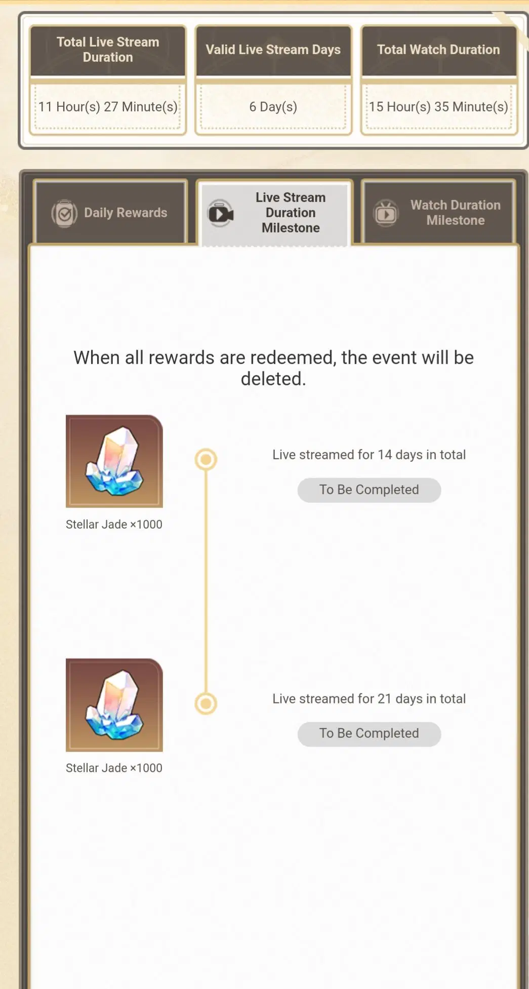 update the event rewards got removed about 8 days into the event. ended ...