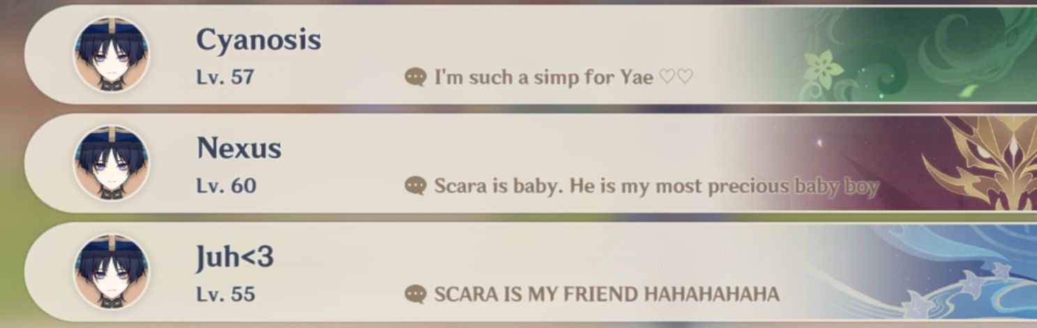 I've been reminded.. Scara mains are crazy. (Coop Signatures 2) Genshin Impact | HoYoLAB