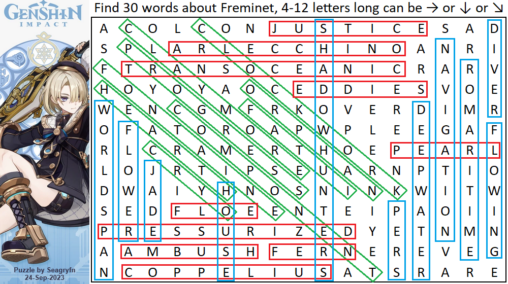 Word Games #143 - Sept 24 - FREMINET (Solution) Genshin Impact | HoYoLAB