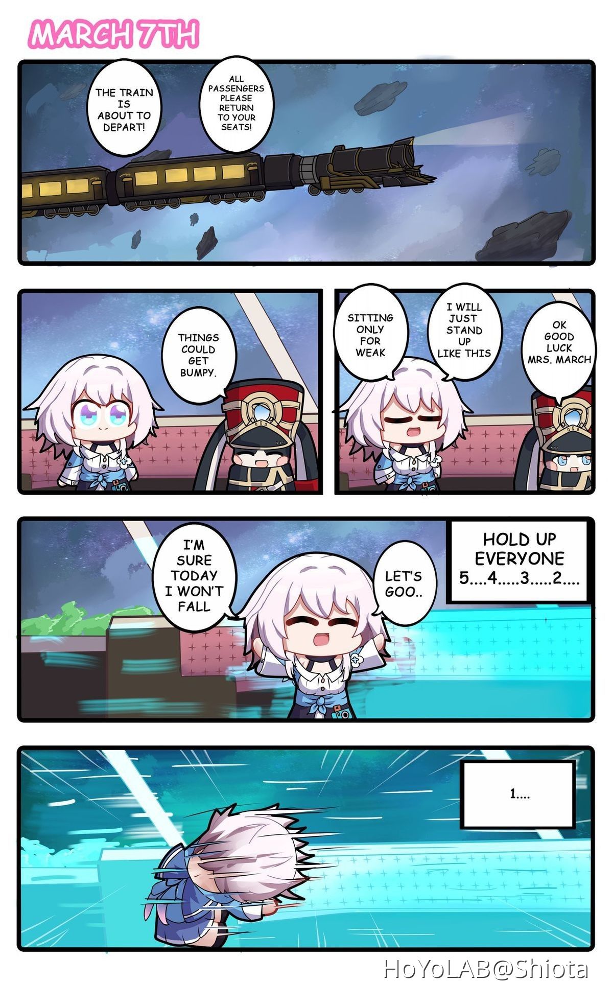 It's best to sit properly on the train, or you'll fall down~ Honkai ...