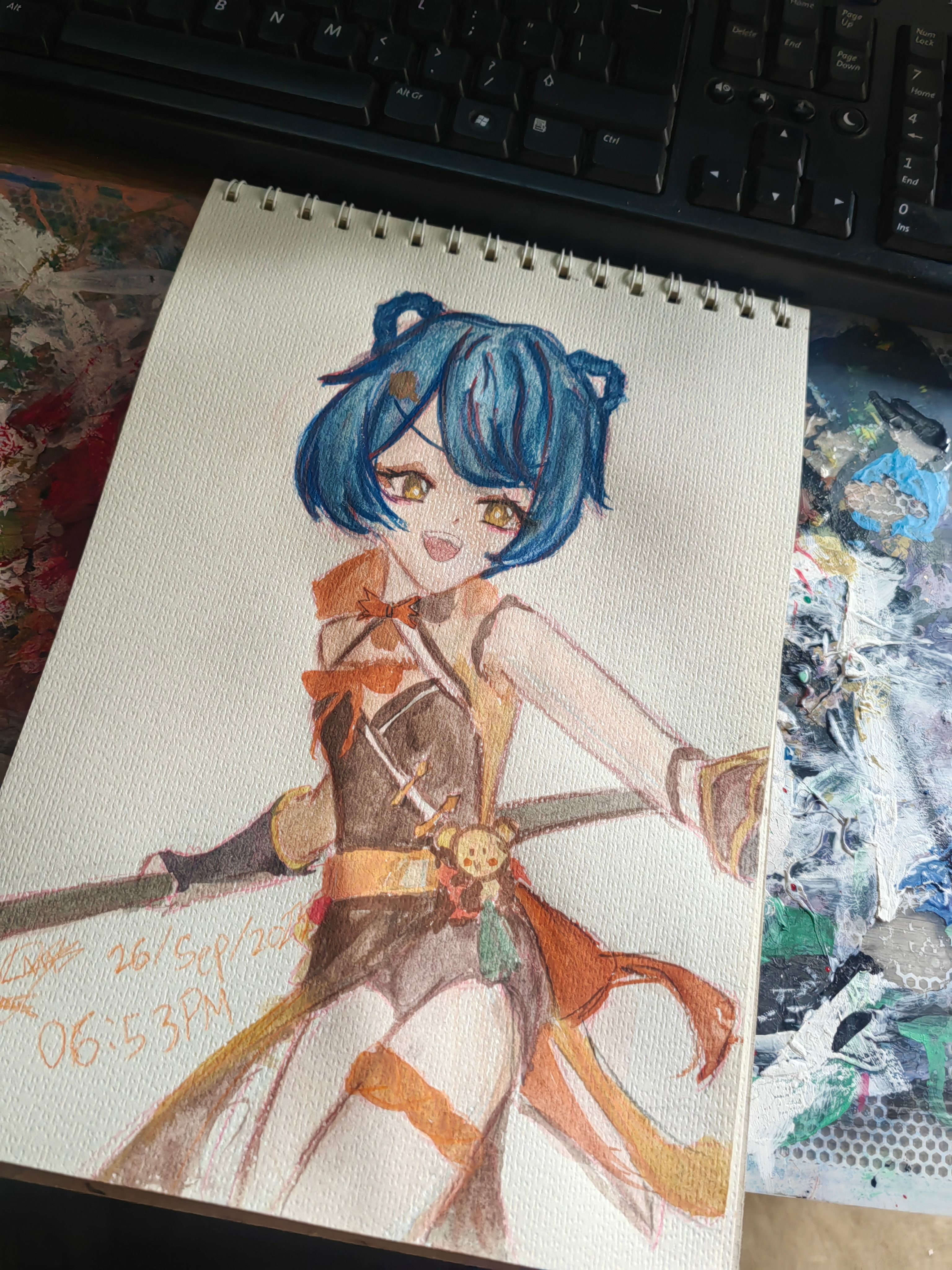 Forgot to share this, but here's the finished Xiangling painting, I'm ...