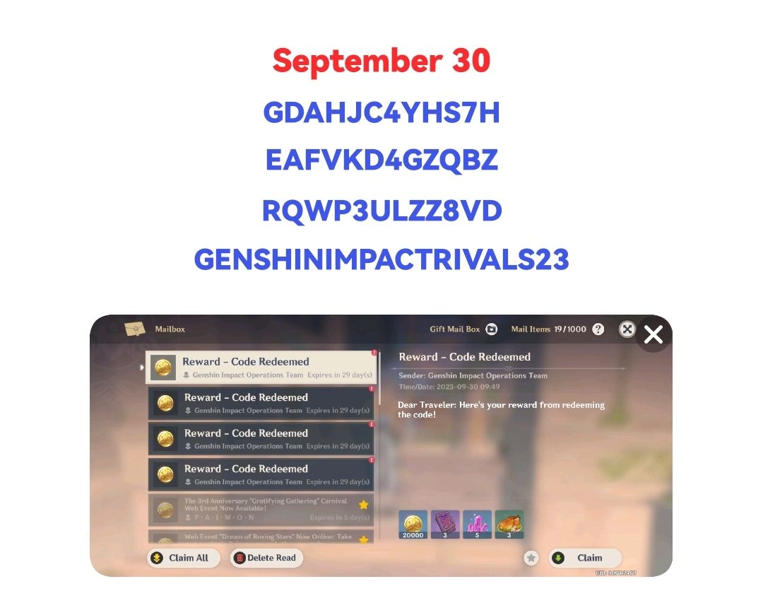REDEEM CODES that worked for me as of Sept. 30 Genshin Impact | HoYoLAB