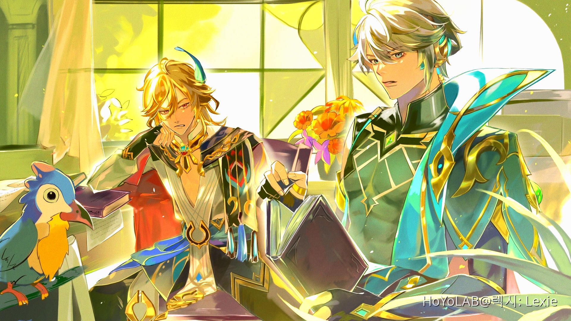 Kaveh making a facial expression and Alhaitham just reading his book ...