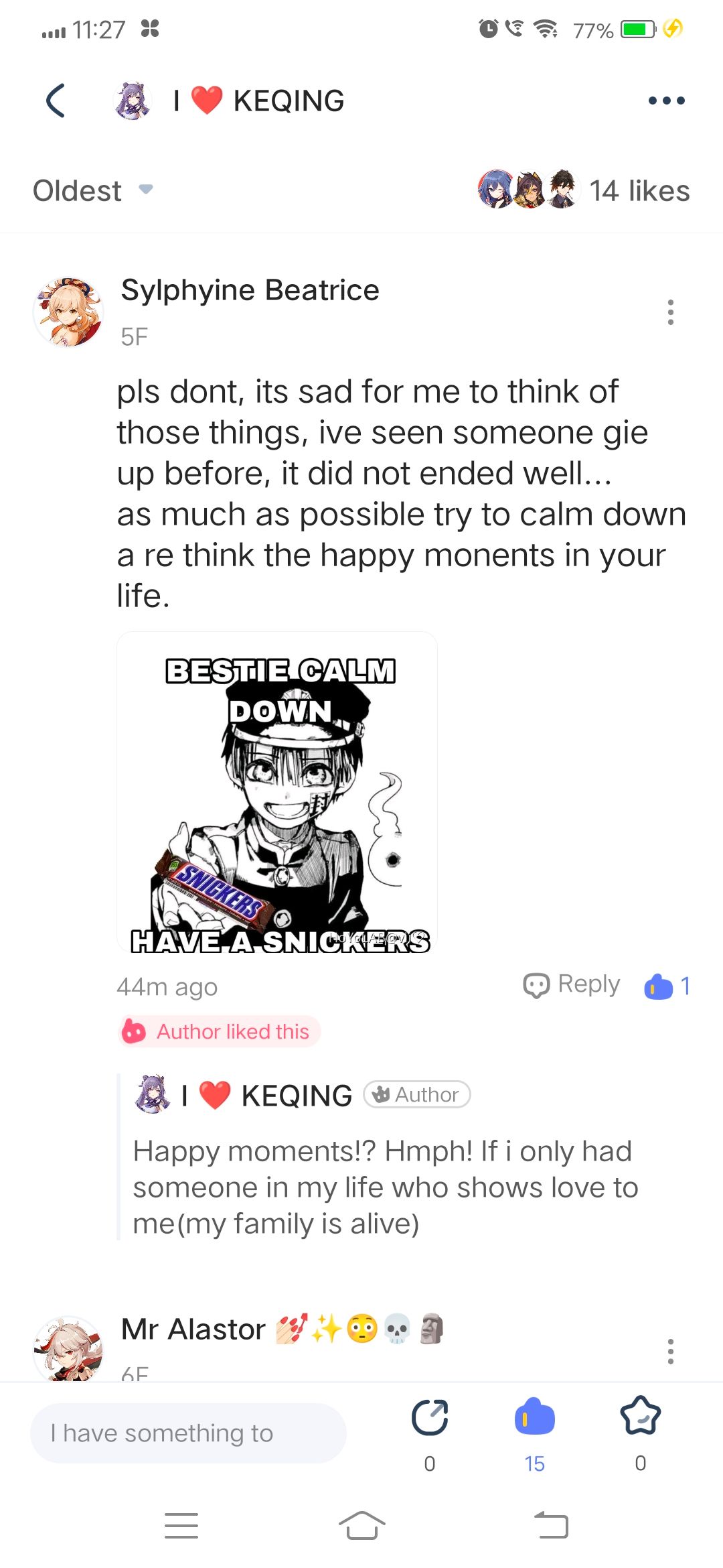 I don't have anyone irl who shows love to me | HoYoLAB