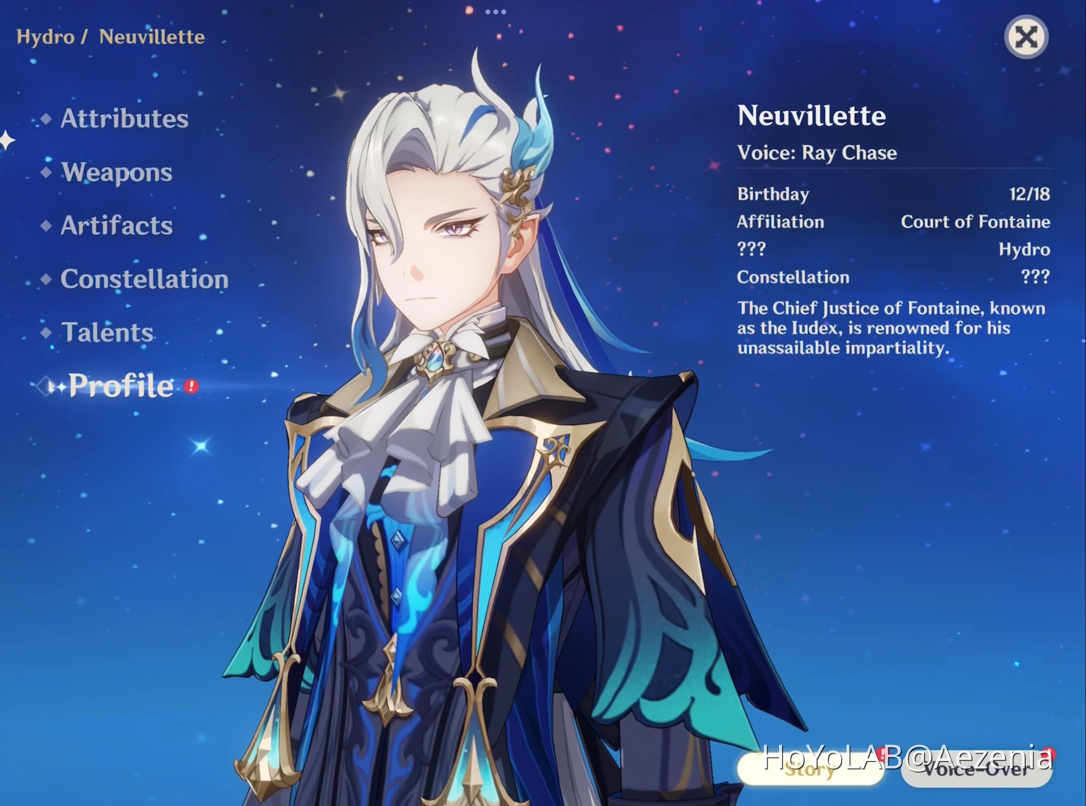 Neuvillette profile after the quest, contains Spoilers! Genshin Impact ...