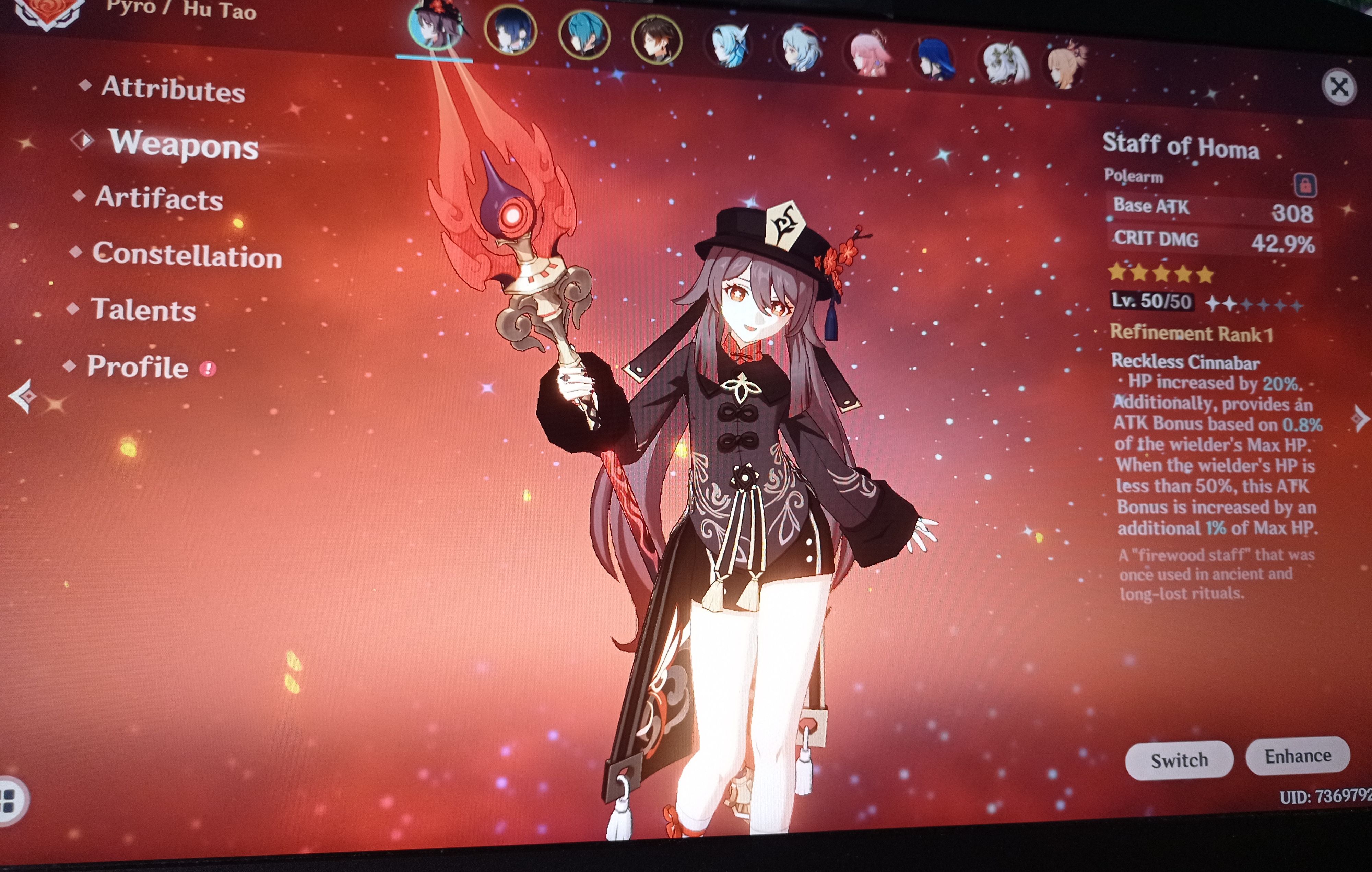 Hu Tao (5 pity) Staff of Homa (25 pity) Hu Tao C1 (30 pity) I'm LuCkY ...