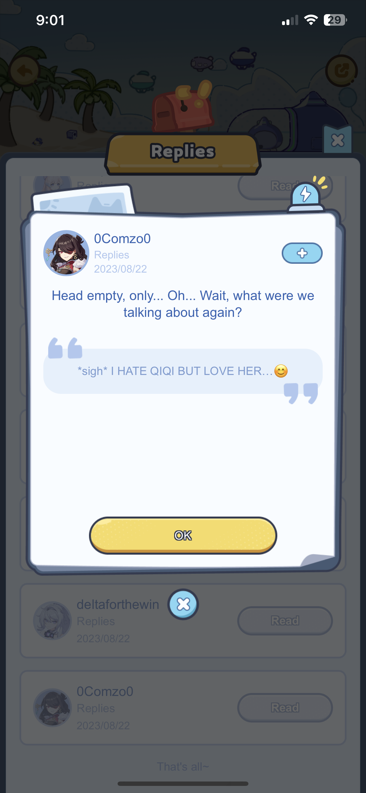 All my beef is gone..but qiqi and kenqing are on my alt accounts 👿 ...