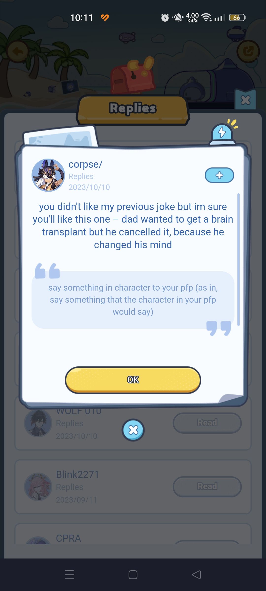 "say something in character to your pfp" (bottlemi replies) | HoYoLAB