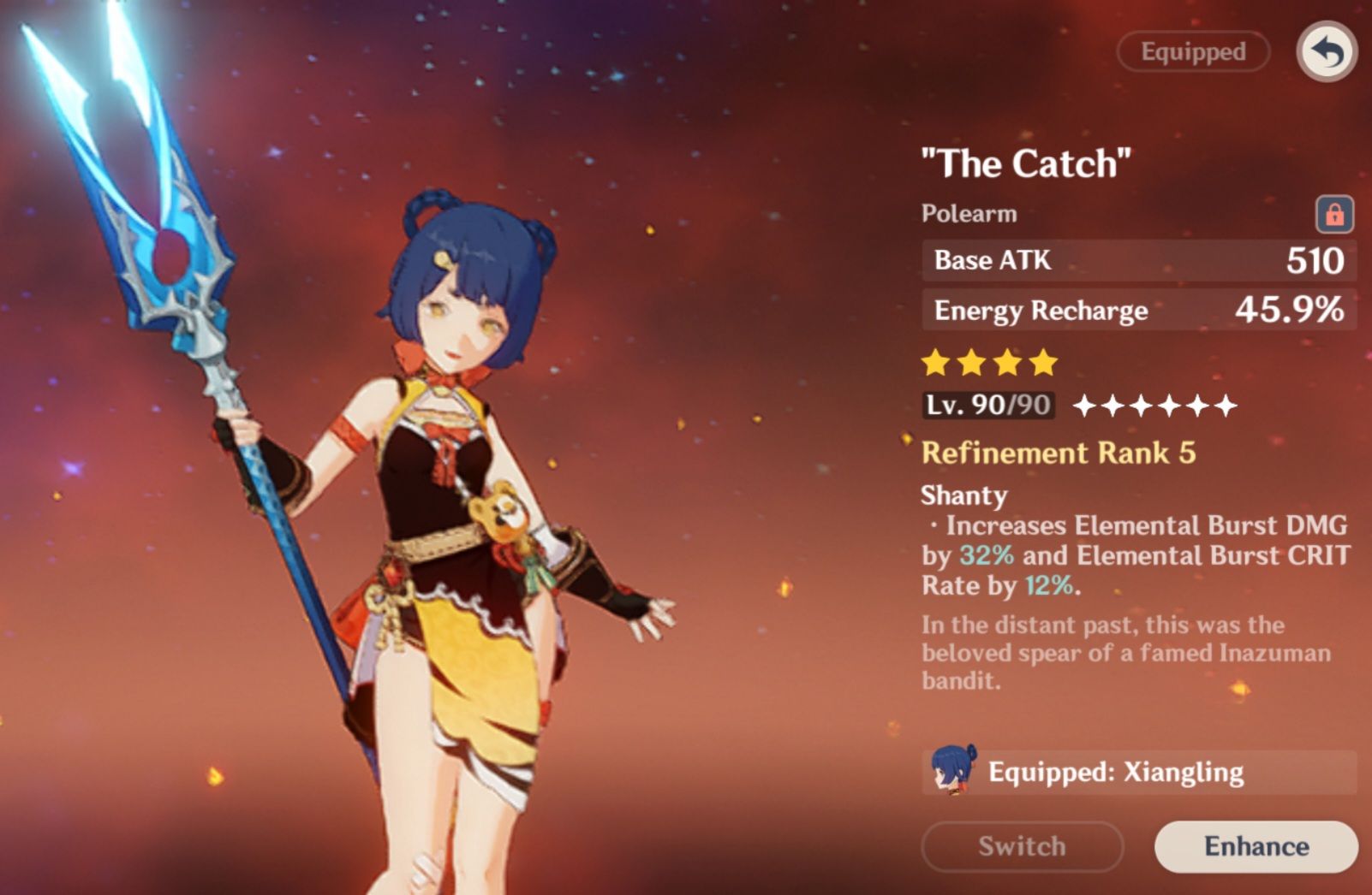 Finally got it lvl90. Immidiate swap 😉 where's "The Catch" ? Genshin ...