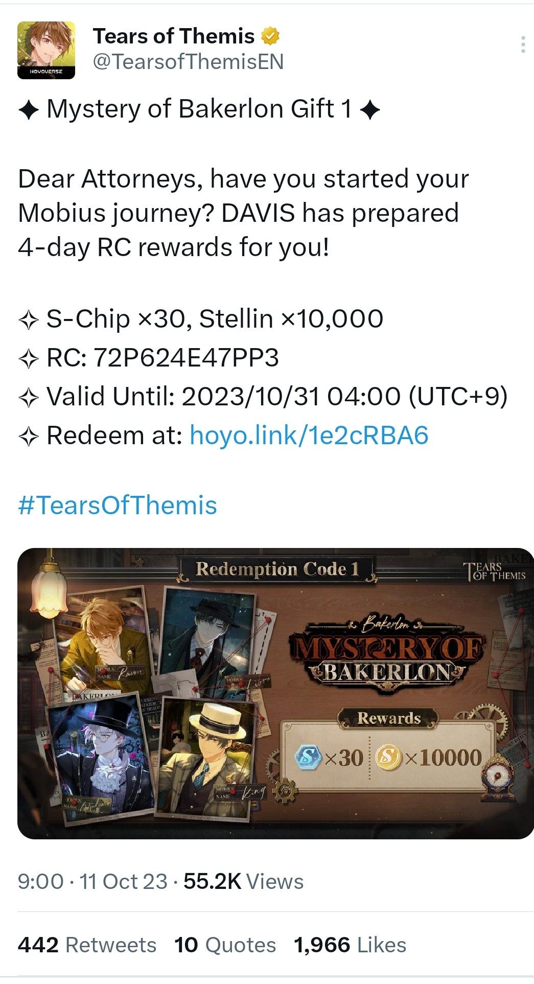 Twitter Redemption Code Day 1 and 2 Tears of Themis | HoYoLAB