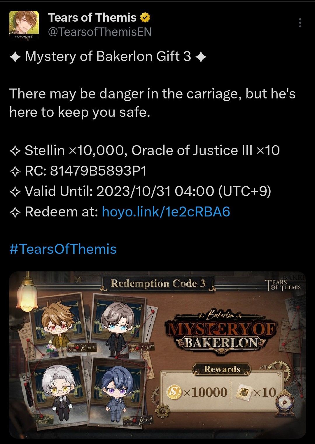 REDEMPTION CODE 3 Tears of Themis | HoYoLAB